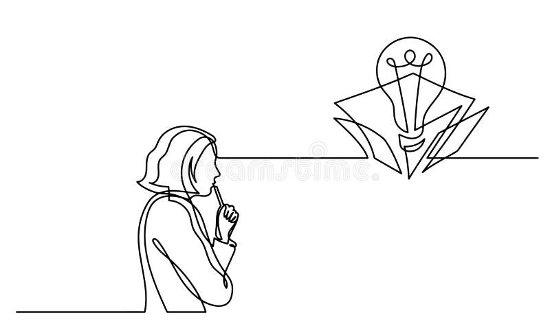 One Line Drawing of Woman Thinking Solving Problems Finding Solutions ...