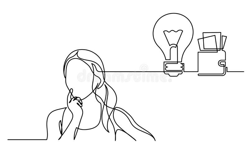 One Line Drawing of Woman Thinking Solving Problems Finding Solutions ...