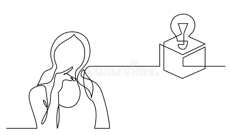 One Line Drawing of Woman Thinking Solving Problems Finding Solutions ...