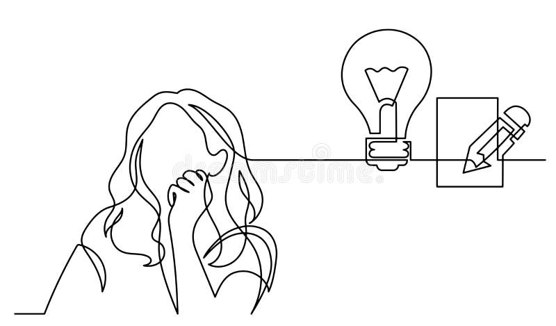 One Line Drawing of Woman Thinking Solving Problems Finding Solutions ...