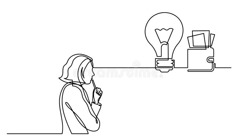 One Line Drawing of Woman Thinking Solving Problems Finding Solutions ...