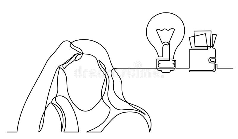 One Line Drawing of Woman Thinking Solving Problems Finding Solutions ...