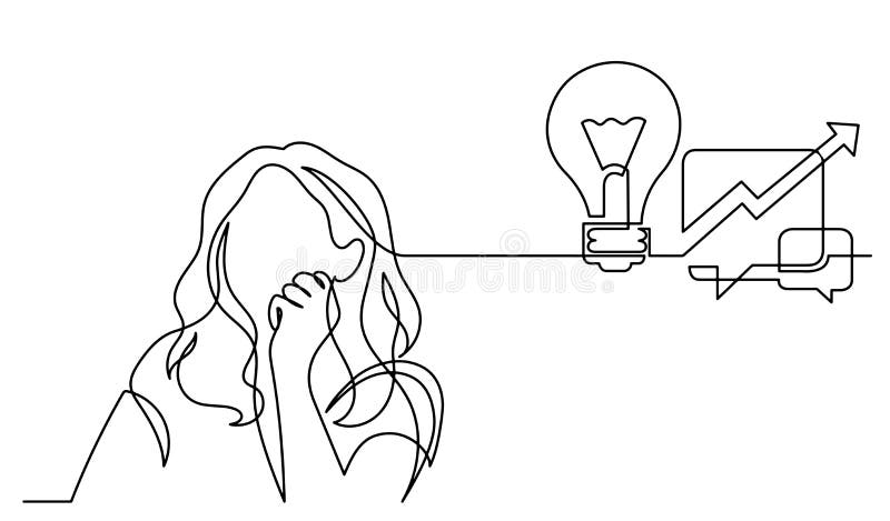 One Line Drawing of Woman Thinking Solving Problems Finding Solutions ...