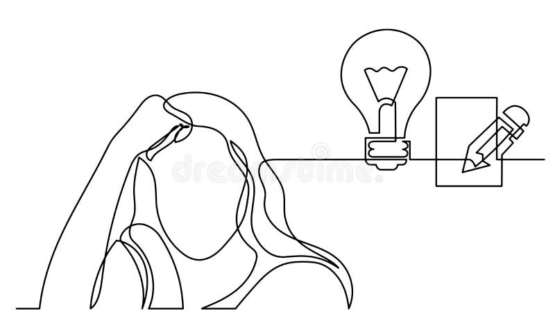 One Line Drawing of Woman Thinking Solving Problems Finding Solutions ...