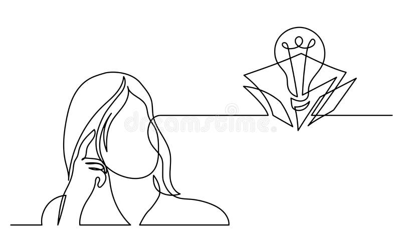 One Line Drawing of Woman Thinking Solving Problems Finding Solutions ...