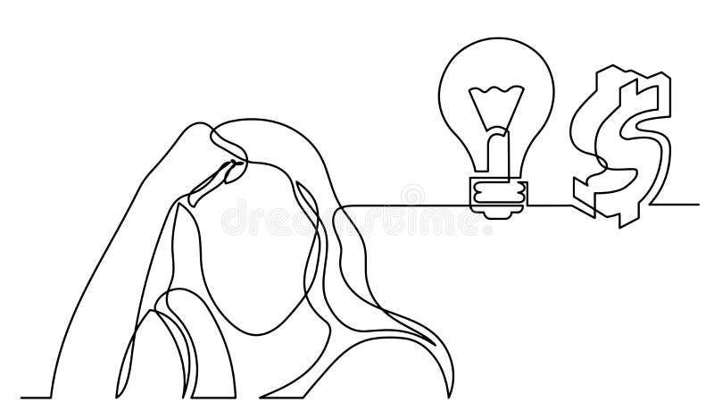 One Line Drawing of Woman Thinking Solving Problems Finding Solutions ...