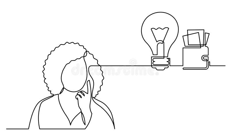 One Line Drawing of Woman Thinking Solving Problems Finding Solutions ...