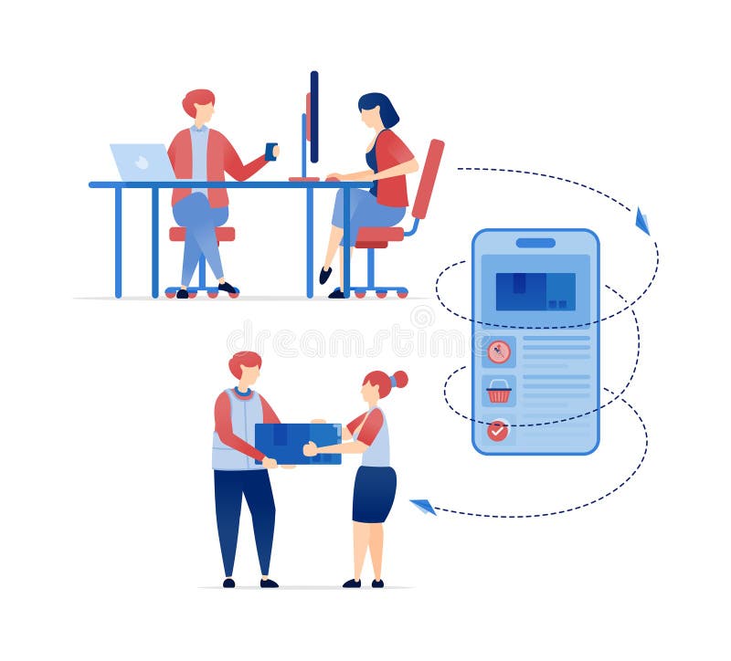 Vector Illustration of Online Shopping with Mobile Apps. People Using ...