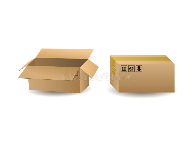 Open and Closed Shipping Boxes. Cardboard Packaging Box Vector Stock ...
