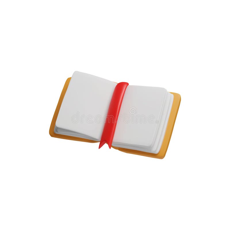 Vector Illustration of an Open 3D Book with a Red Bookmark on a White ...