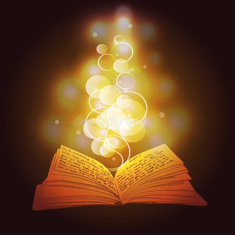 VECTOR Illustration of Opened Book with Magic Yellow Light. Stock ...