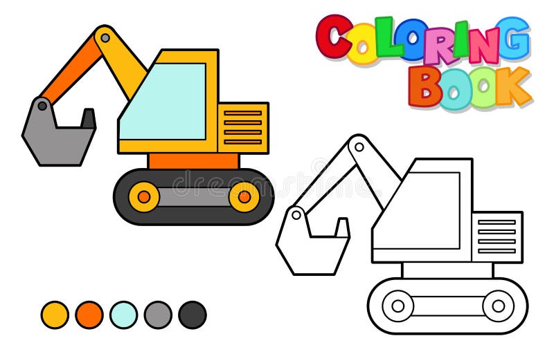 Vector Illustration of an Orange Excavator. Coloring Book for Children ...