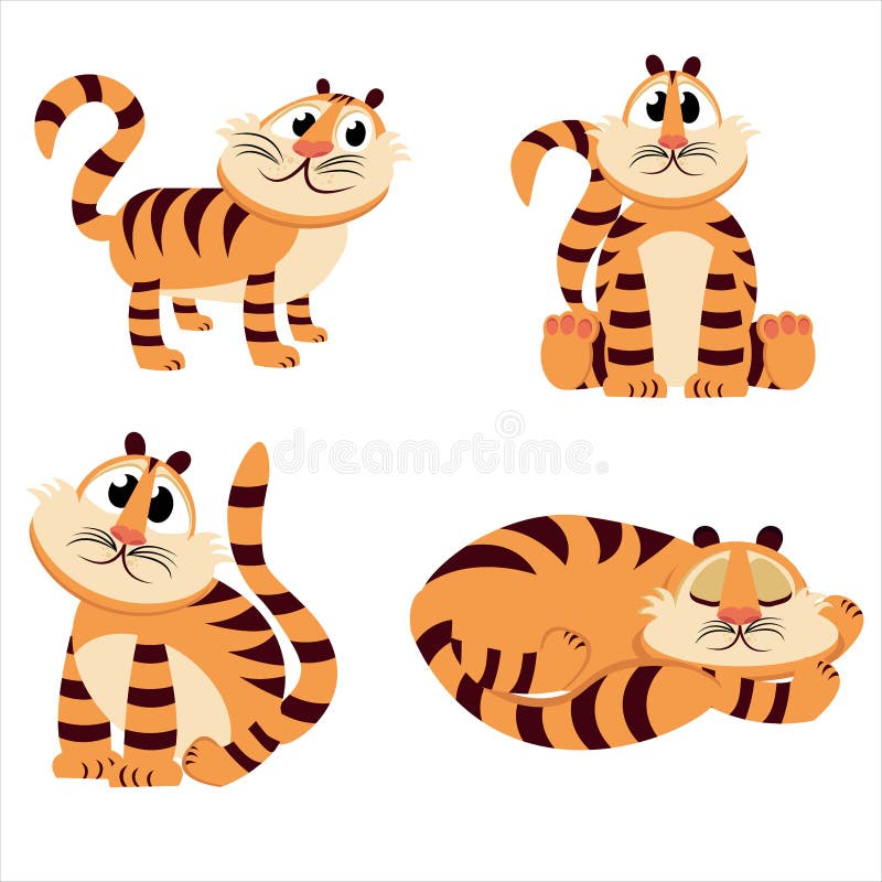 Vector Illustration of Orange Red Striped Tiger Cartoon Stock Vector ...