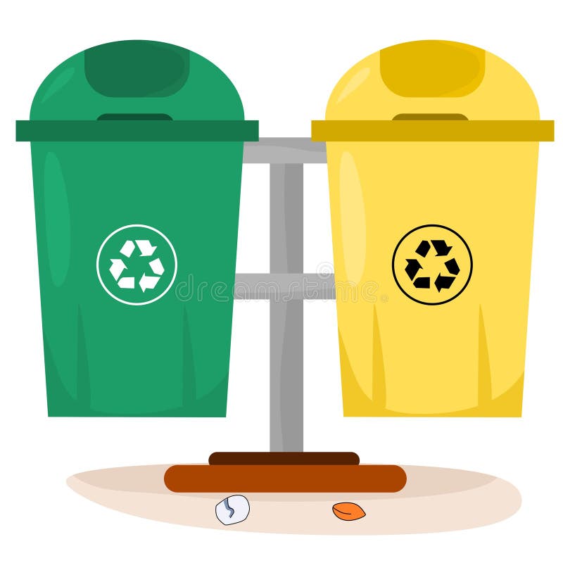 Vector Illustration of Organic and Inorganic Trash Boxes in the Yard To ...
