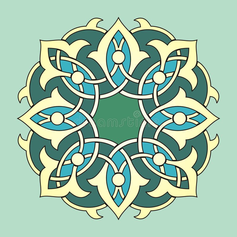 Oriental Decoration Islamic Pattern, Soft Green Color, Round Style ...