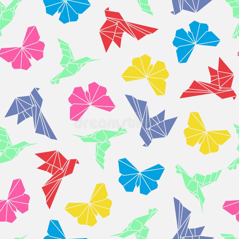 Vector Illustration of Origami Birds Seamless Pattern Stock Vector ...