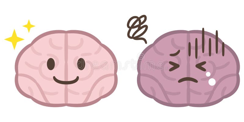 Cute Cartoon Brain Emoticons Set Stock Illustration - Illustration of ...