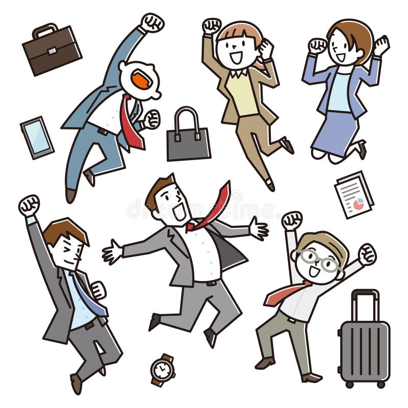 Happy Office Workers Jumping Up Stock Vector - Illustration of business ...