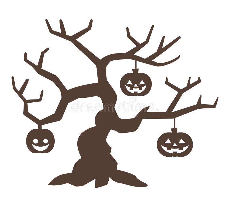 Scary Halloween Tree with Hanging Pumpkin Stock Vector - Illustration ...