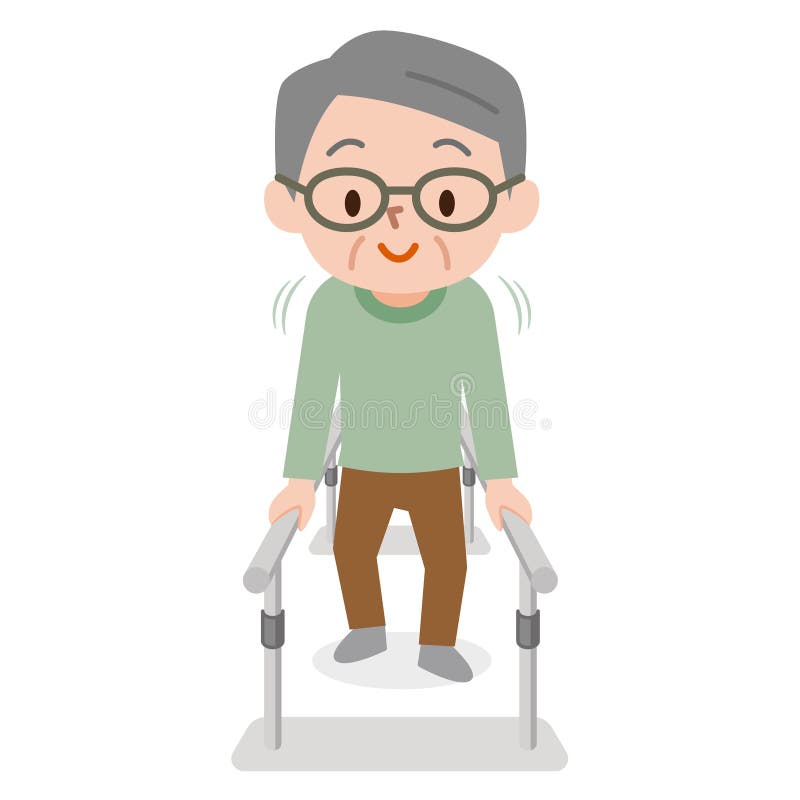 Senior Man Learning To Walk In Physiotheraphy Vector Elderly Man
