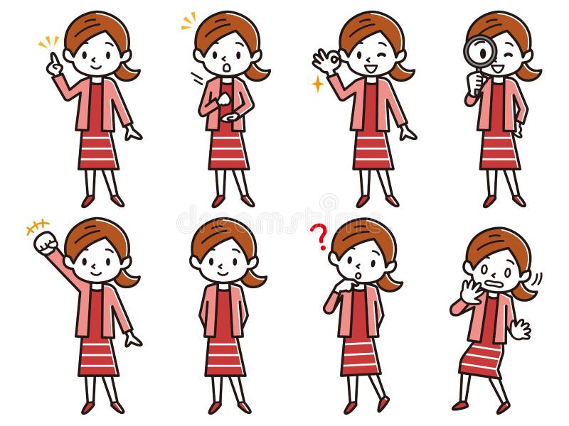 Set of Expression Illustration of a Young Lady Stock Vector ...