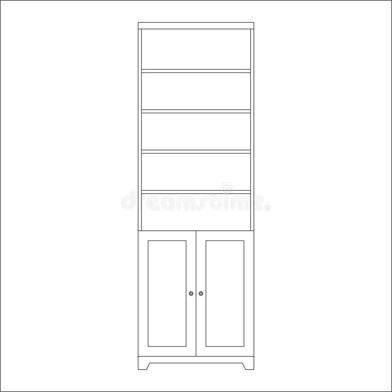 Outline Bookcase Vector Icon. Isolated Black Simple Line Element ...