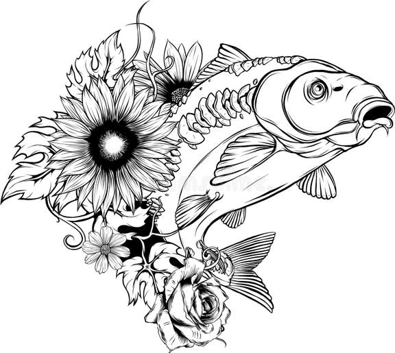 Vector Illustration of Outline Carp Fish Design Stock Vector ...