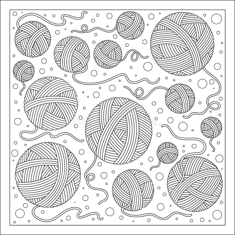 Vector Illustration Outline Drawing Yarn Balls Stock Vector ...