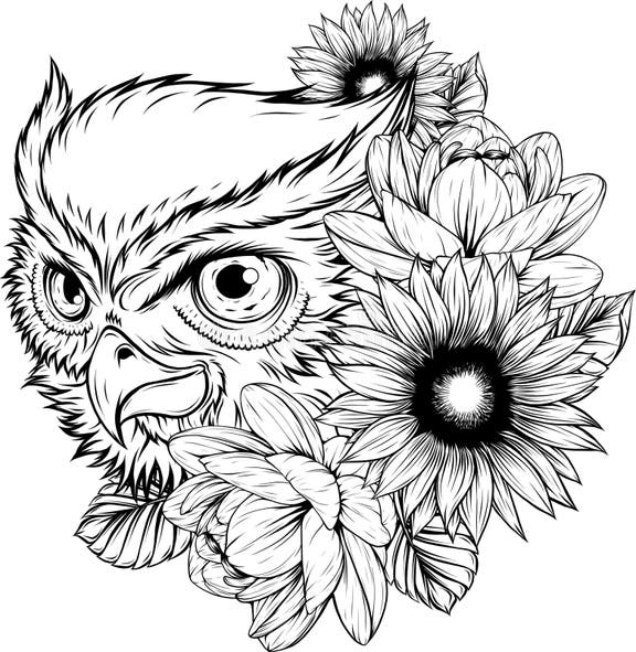 Vector Illustration of Outline Owl Head Design Stock Vector ...