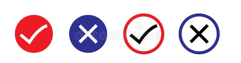Vector Illustration Oval Abstract Tick and Cross Circles Icon Set Stock ...