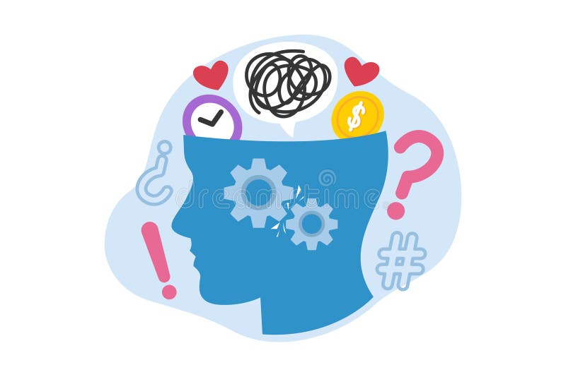 Overthinking Mind and Worry of Many Things Vector Illustration. Stock ...
