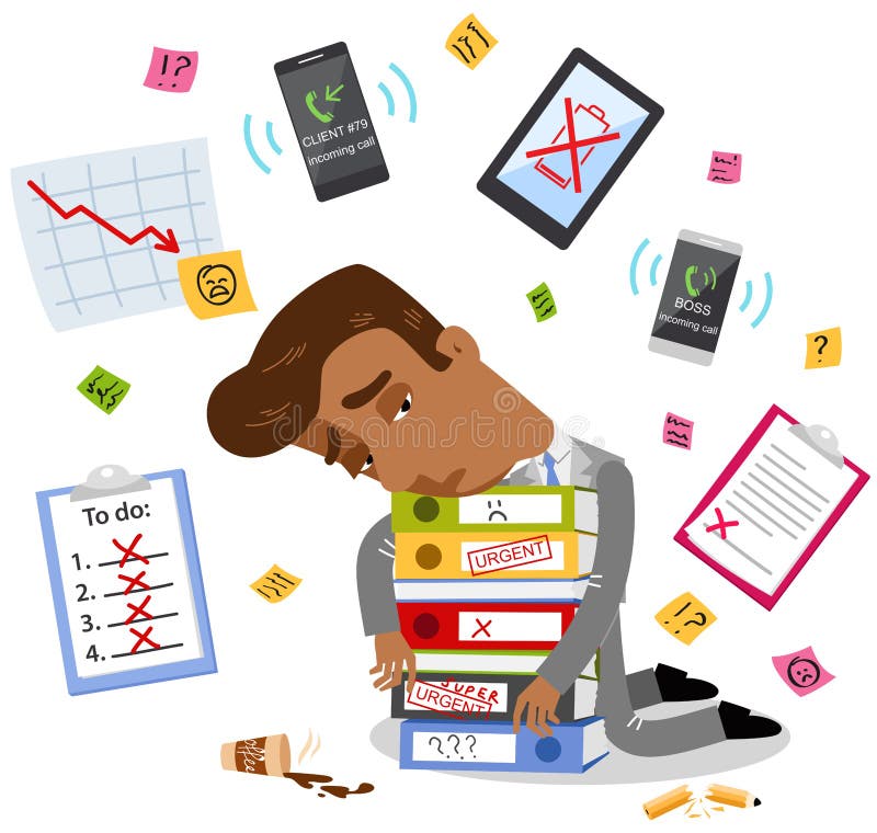 Overwhelmed Worker Cartoon