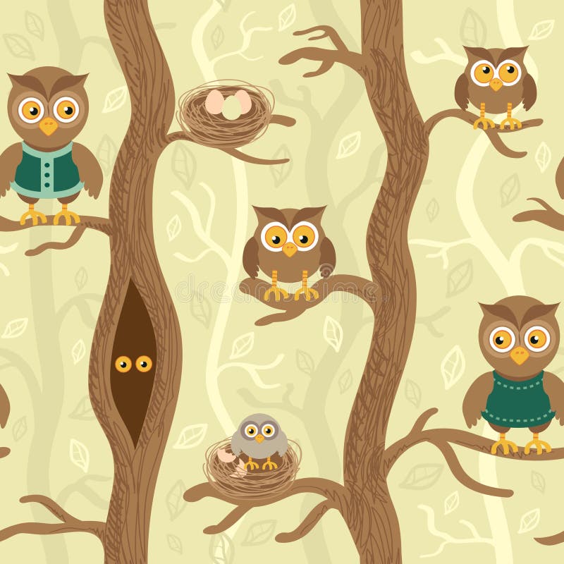 Seamless Pattern of Owls in Autumn. Stock Vector - Illustration of ...