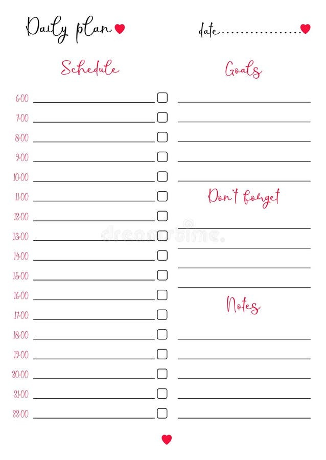 Vector Illustration of Page for daily Plan for Women or Girls Stock ...