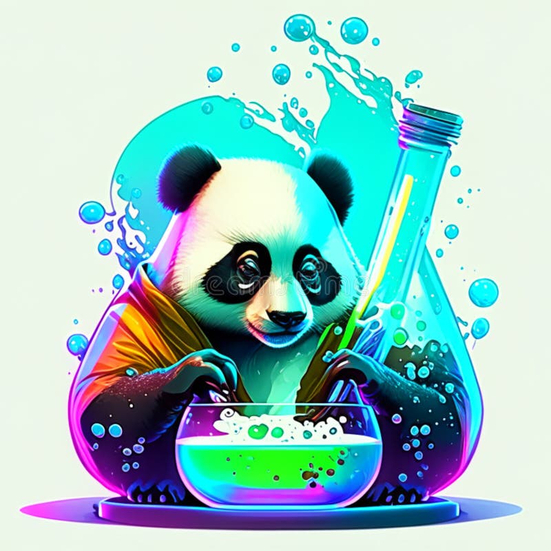 Vector Illustration of a Panda with a Book and a Flask in the ...