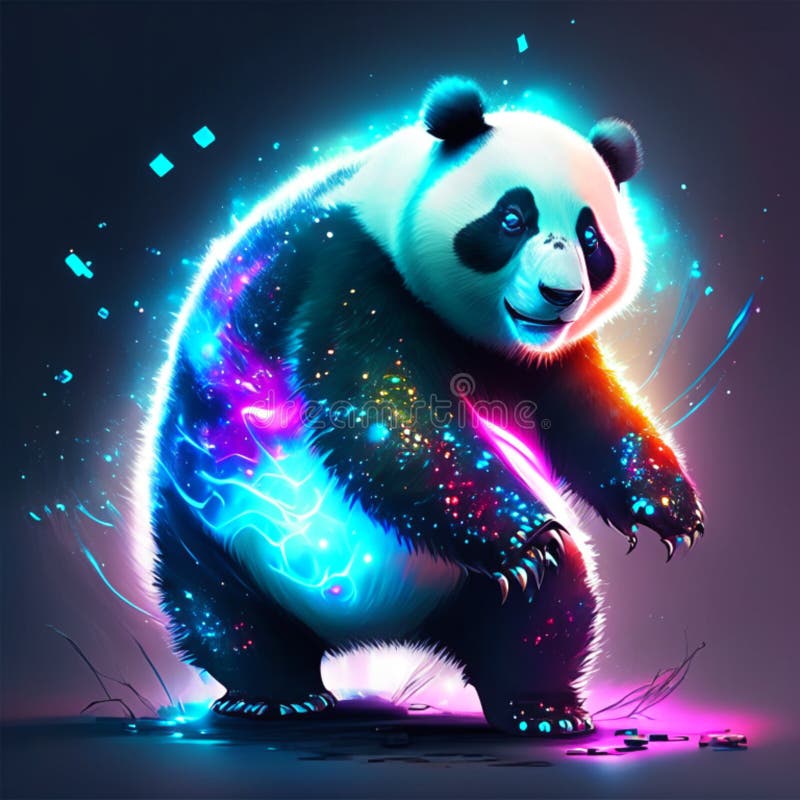 Vector Illustration of a Panda in a Neon Light. 3d Rendering AI ...