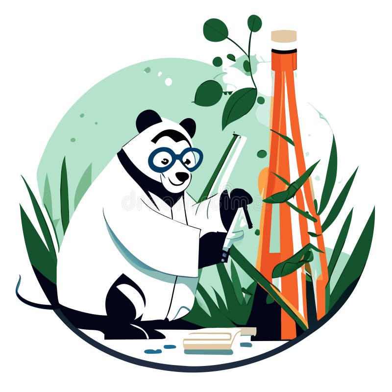 Vector Illustration of a Panda Scientist in a Lab Coat and Glasses AI ...