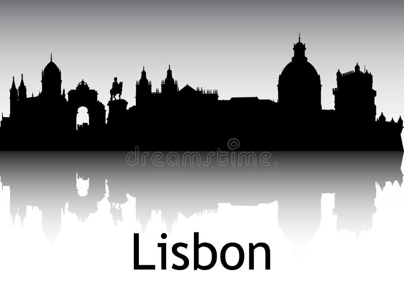 Panoramic Silhouette Skyline of Lisbon Portugal Stock Vector ...