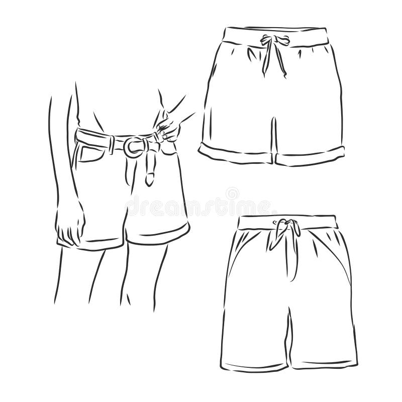 Vector Illustration of Pants. Front and Side Views., Shorts, Vector ...
