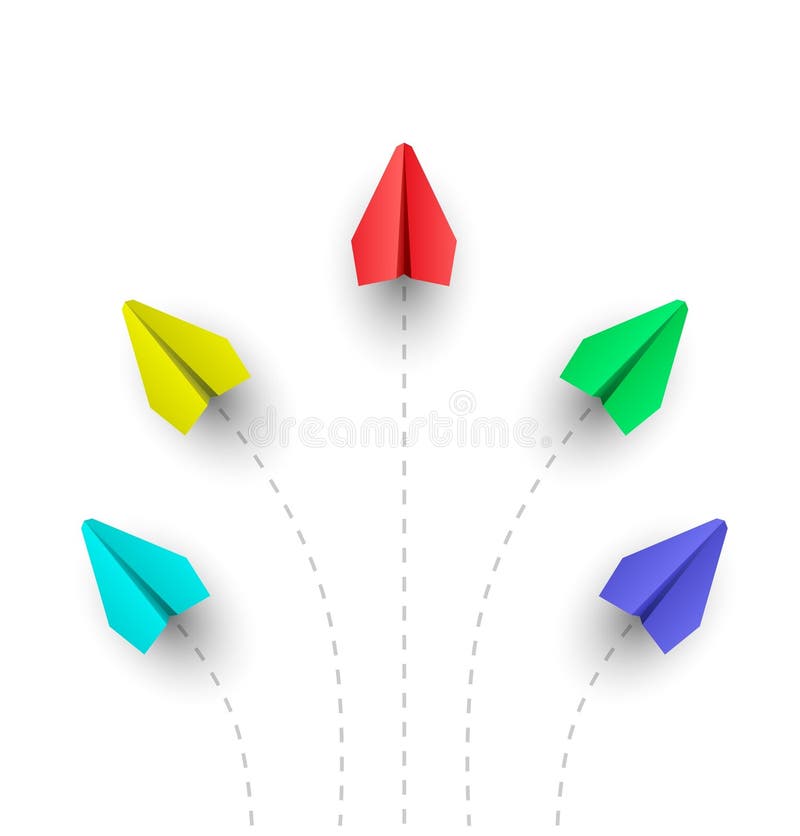 Vector Illustration of Paper Airplanes Flying in Different Directions ...