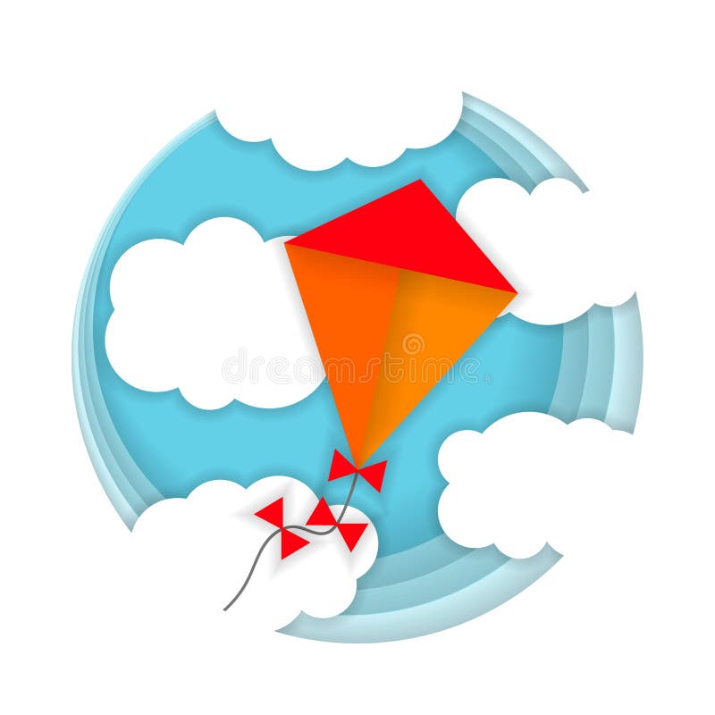 Vector Illustration. Paper Art Carving of a Kite in the Blue Sky Stock ...