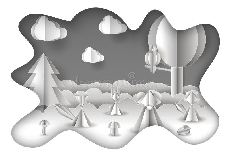 Vector Illustration of Paper Cut with Layers. Forest with Wild Animals ...
