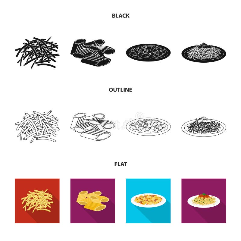 Vector Illustration of Pasta and Carbohydrate Symbol. Set of Pasta and ...