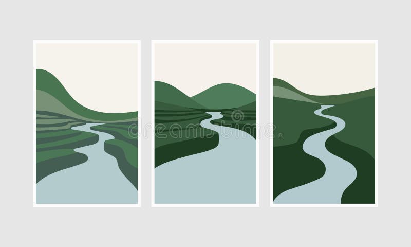 Vector Illustration. Pastel Curves of Green Fields and Hills with the ...