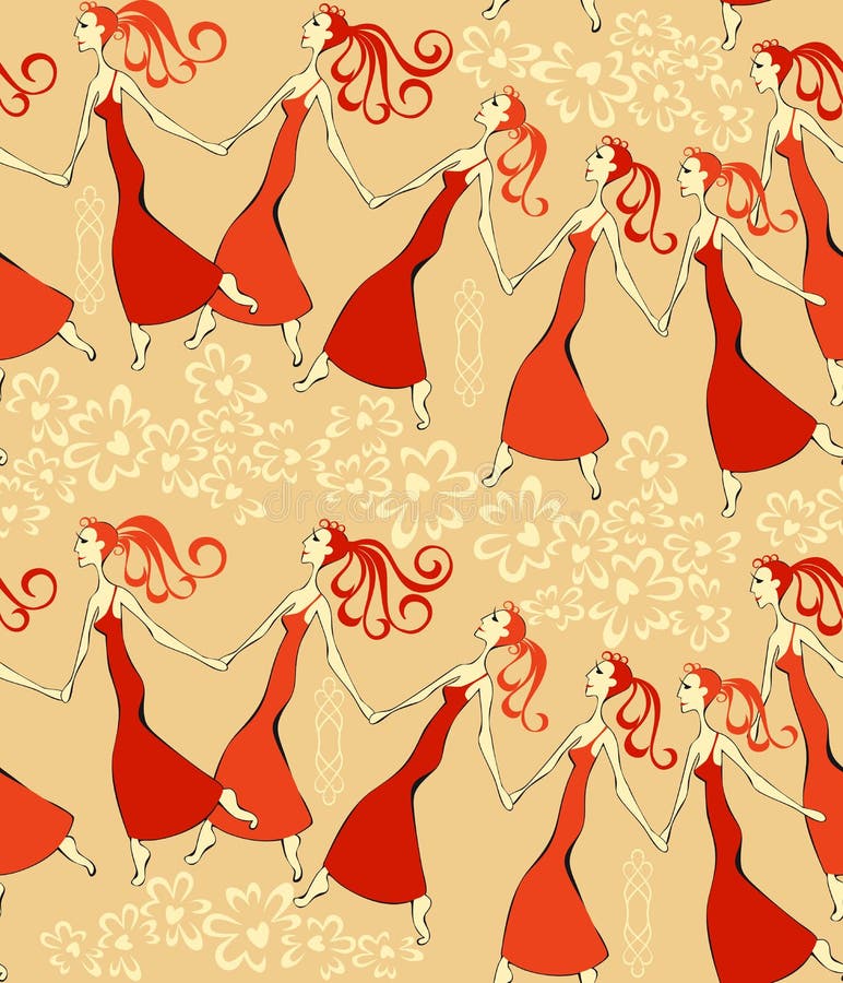Vector Illustration Pattern Dancing Women in Red Stock Illustration ...