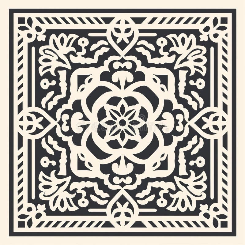 Intricately Sculpted Black and White Tile Design with Vintage Graphic ...
