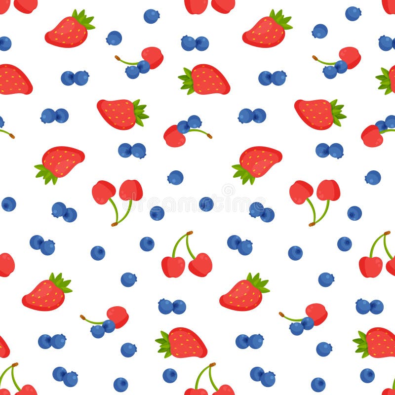 Vector Illustration Pattern of Fresh Berries from Trees or Bushes ...