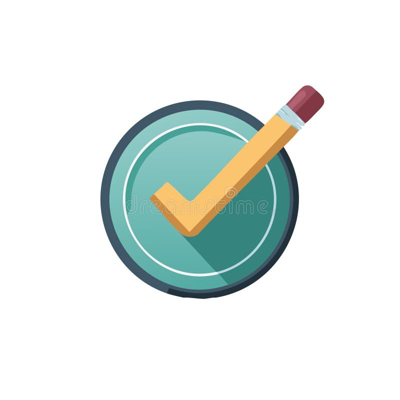 Vector Illustration of a Pencil Check Mark on a Circle, Symbol for Task ...