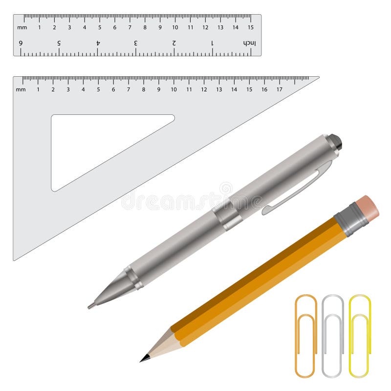 Set Of Rulers With Pencil And Eraser On Blank Clip Stock Vector ...