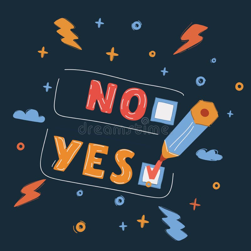 Vector Illustration of Pencil with Yes and No Voting Over Dark ...